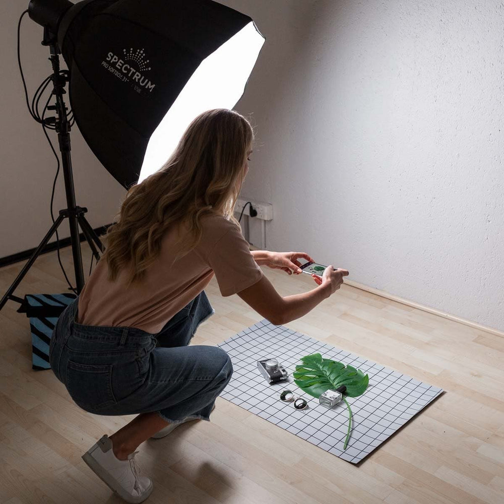 Flat Lay Instagram Backdrop - White 'Glebe' Minimal Grid Lattice Mesh ...