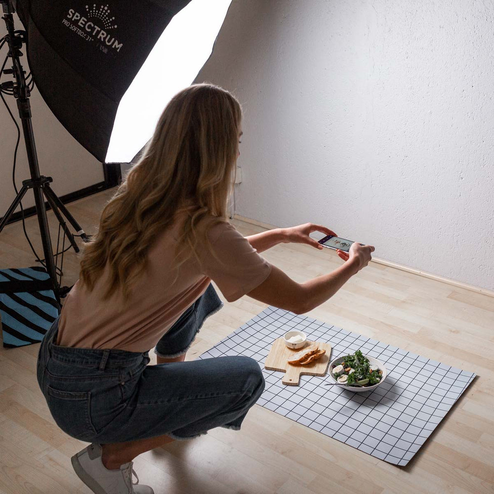 Flat Lay Instagram Backdrop - White 'Glebe' Minimal Grid Lattice Mesh ...